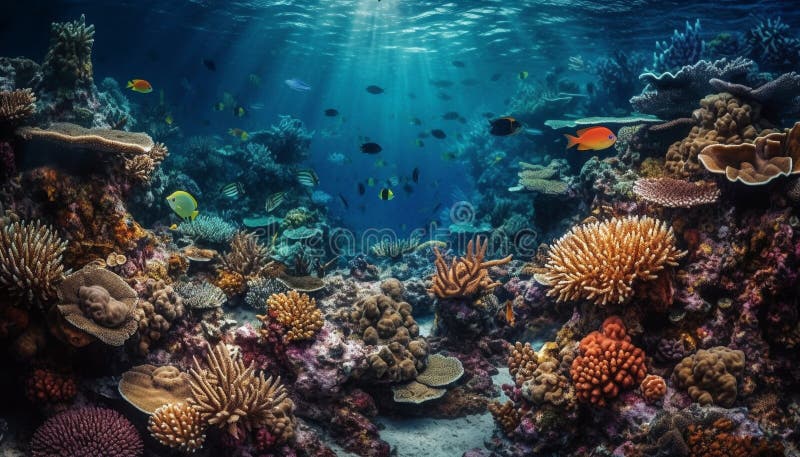 Underwater Reef Teeming with Ful Sea Life Generated by AI Stock Image ...