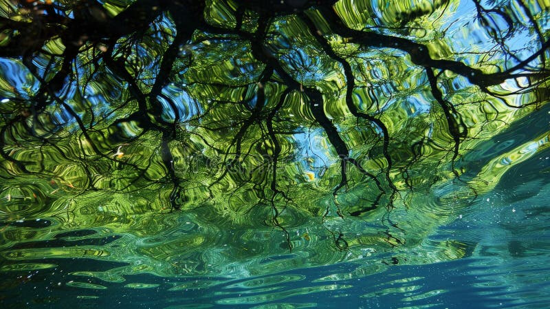 Underwater Reflection of Tree Branches Stock Illustration ...