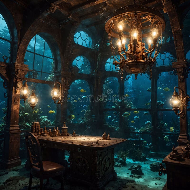An Underwater Research Lab with Bioluminescent Lighting Stock ...