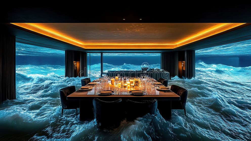 Underwater Restaurant Dining Ocean Waves Luxury Stock Photo - Image of ...