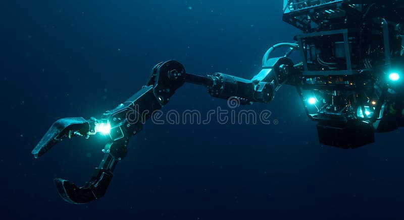 Underwater Robot Arm with Claw in Deep Ocean Stock Illustration ...
