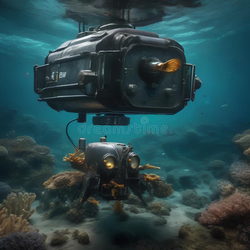 An Underwater Robot Exploring the Ocean Floor, Capturing Images of Deep ...