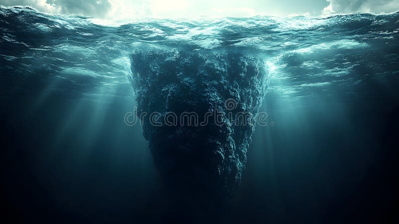 Underwater Rock Formation Dark Textured Dramatic Ocean Scene Stock ...