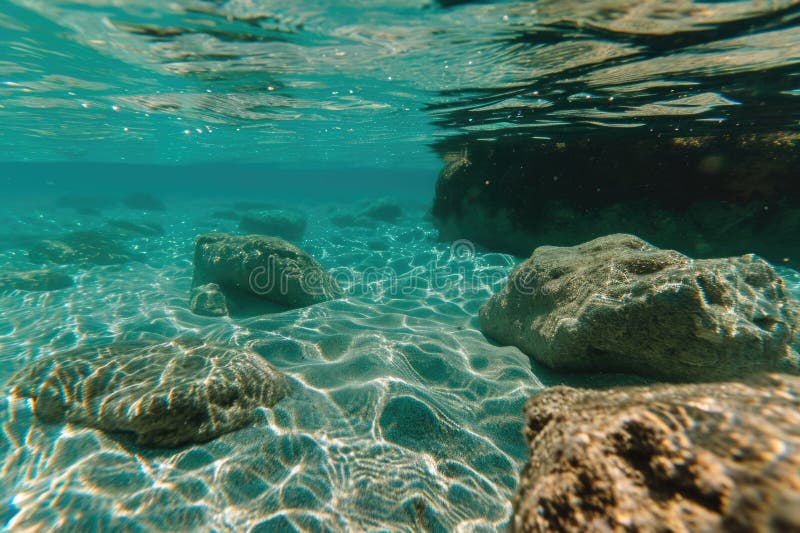 Underwater Rocks with Sunlight Stock Illustration - Illustration of ...