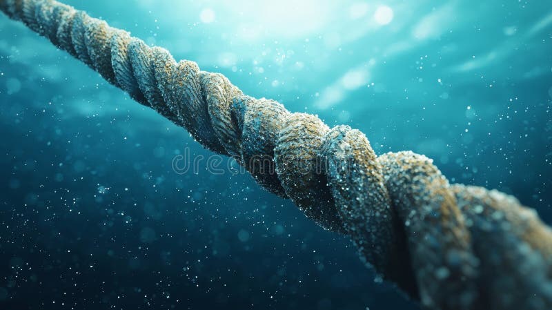 Underwater Rope with Detailed Texture Floating in Clear Blue Water ...