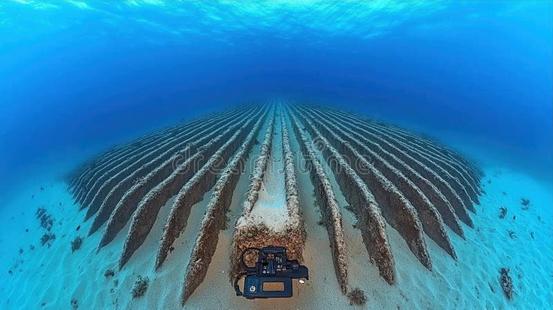 Underwater Rows of Geometric Coral Reef Structures in Blue Ocean Stock ...