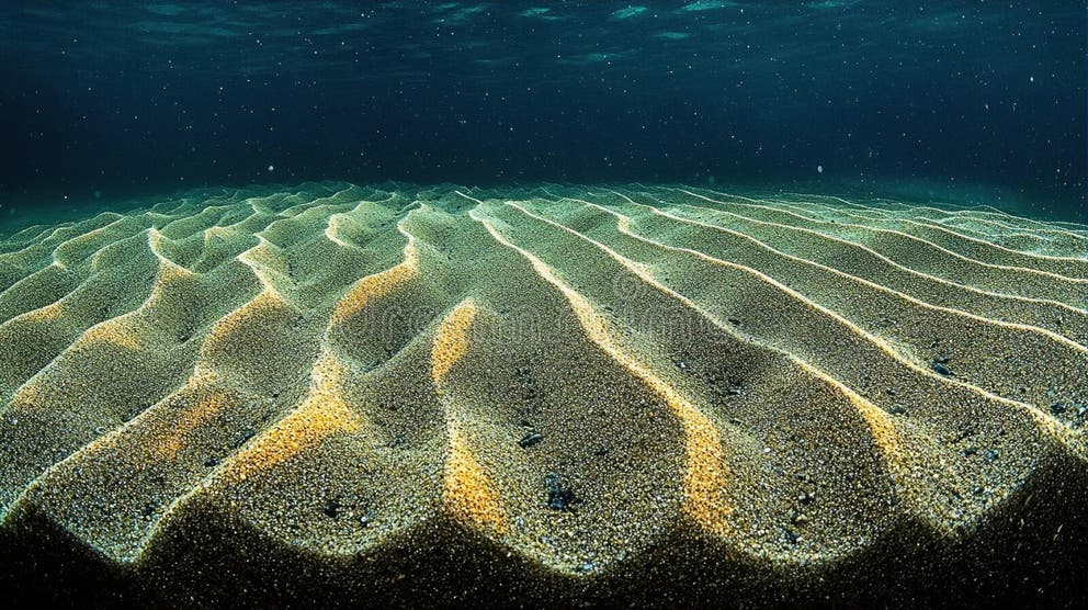 Underwater Sand Ripples, Golden Texture and Dark Water Pattern Stock ...