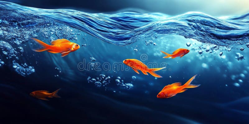 Underwater Scene Background with Flowing Waves and Colorful Fish ...