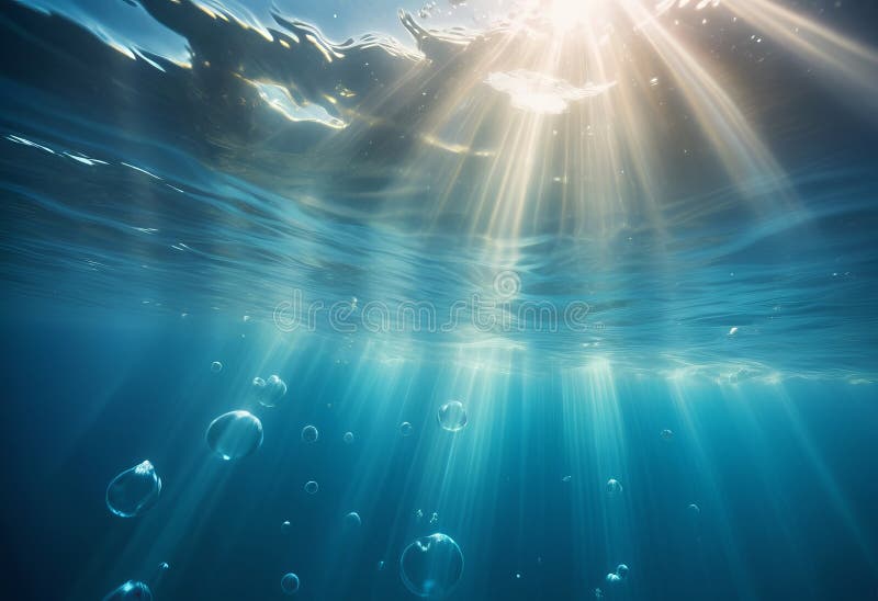 Underwater Scene with Bubbles and Light Rays in a Blue, Watery ...