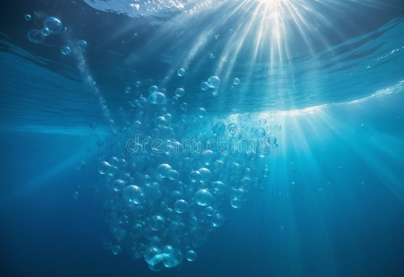 Underwater Scene with Bubbles and Light Rays in a Blue, Watery ...