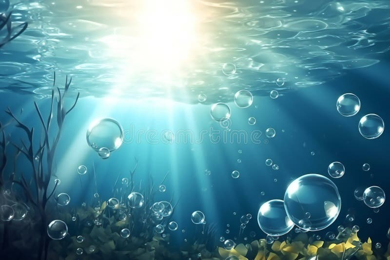 Underwater Scene with Bubbles and Sun Rays Stock Illustration ...