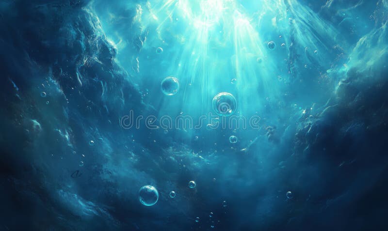 Underwater Scene with Bubbles and Sunlight Streaming through Water ...