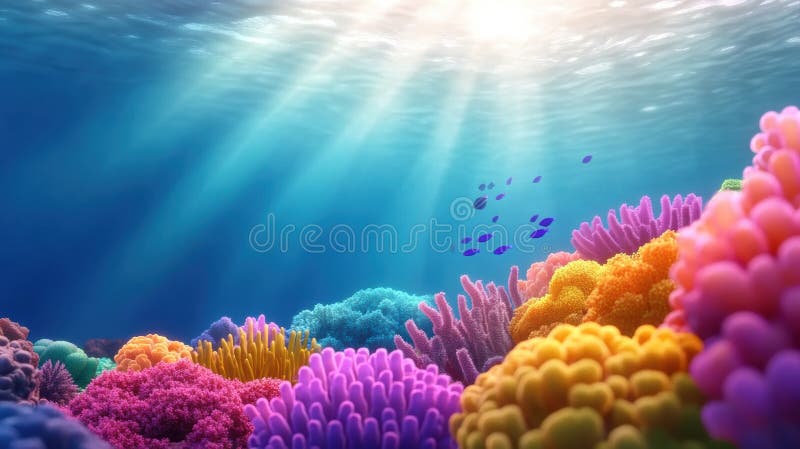 An Underwater Scene with Colorful Coral and Sunlight, AI Stock Image ...