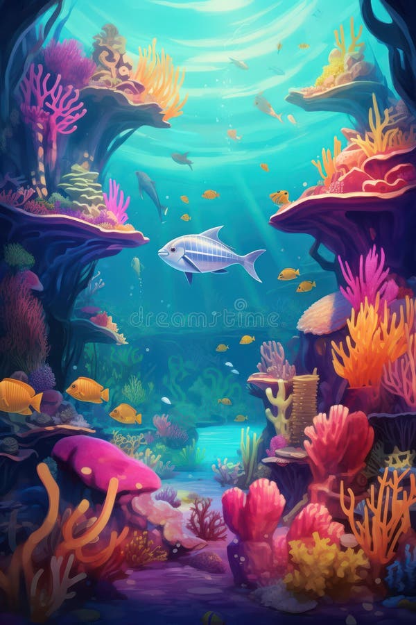 Underwater Scene with Colorful Corals and Tropical Fish. Stock ...