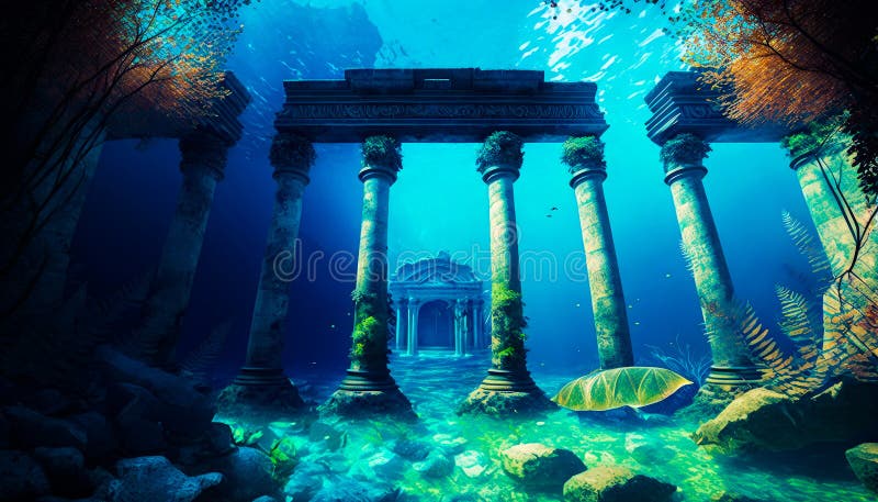 An Underwater Scene with Columns and Fish. Generative AI Stock ...