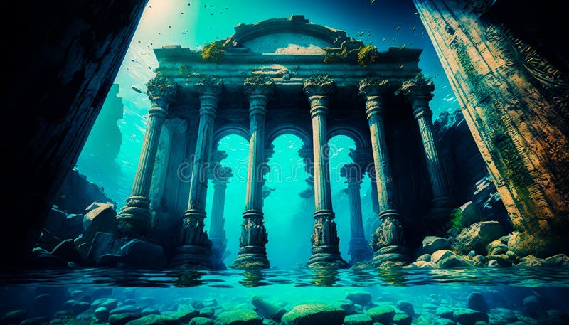 An Underwater Scene with Columns and Rocks. Generative AI Stock ...