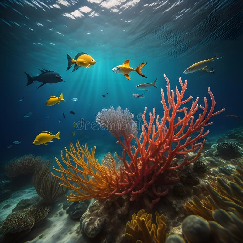 Underwater Scene with Coral Reef and Tropical Fish. Generative Ai Stock ...