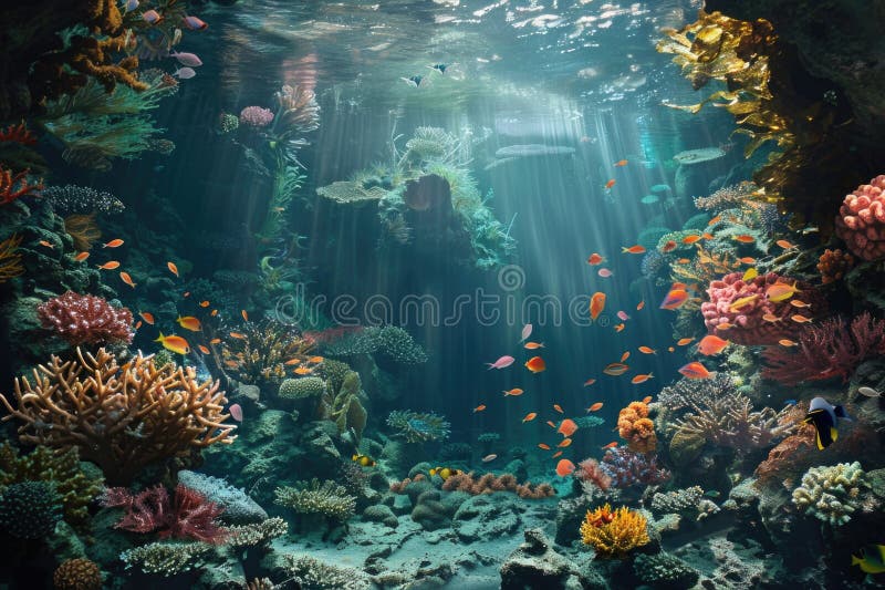 Underwater Scene of a Coral Reef with Various Fish Species Stock Photo ...