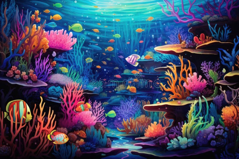 Underwater Scene with Corals and Tropical Fish. Underwater World, an ...