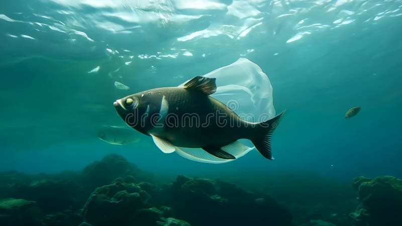 Ocean Pollution Impact: Fish Navigating Plastic Waste Underwater ...