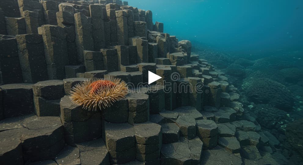 Underwater Basalt Columns with Orange Coral Stock Illustration ...