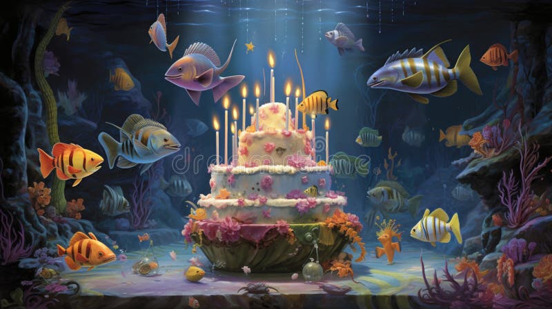 A Underwater Scene with Dive into Birthday Fun Stock Illustration ...