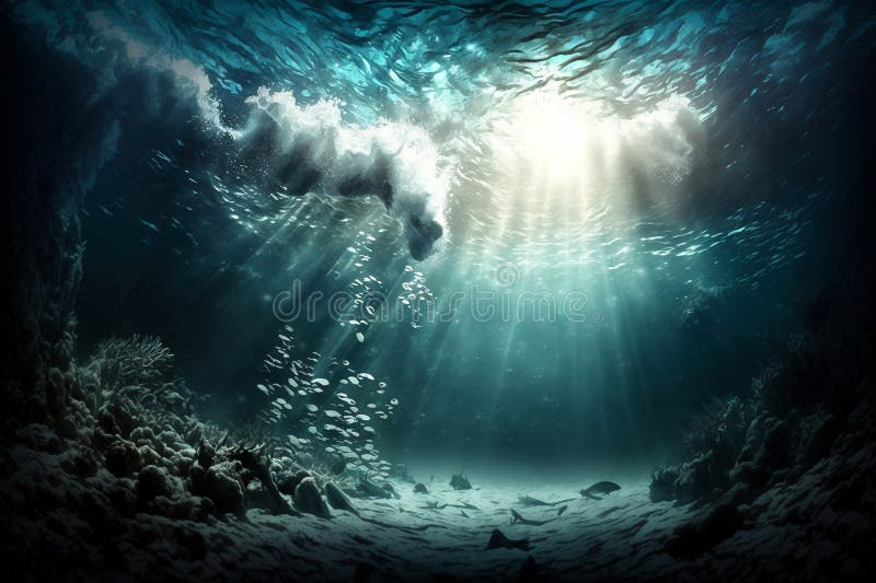 Underwater Scene with Dramatic Ocean Lighting, Generative Ai Stock ...