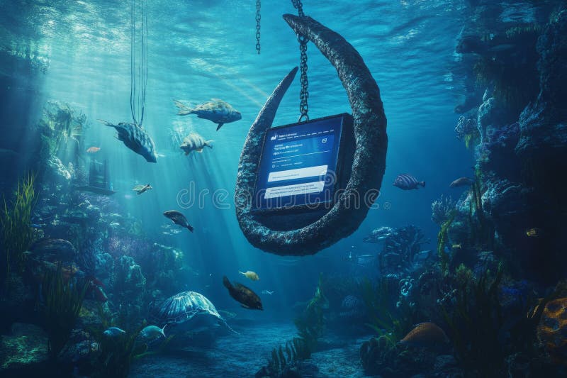 An Underwater Scene Featuring a Computer Tablet Hanging from a Large ...