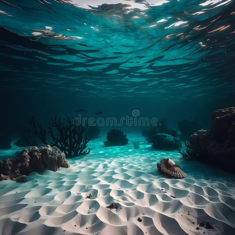 Underwater Scene Featuring a Rippled Sandy Seabed with Scattered Rocks ...