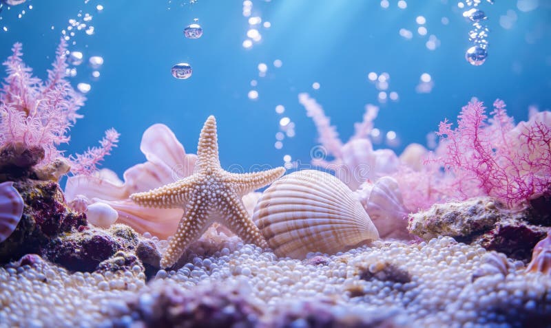 Underwater Scene Featuring Starfish, Seashells, and Colorful Coral ...