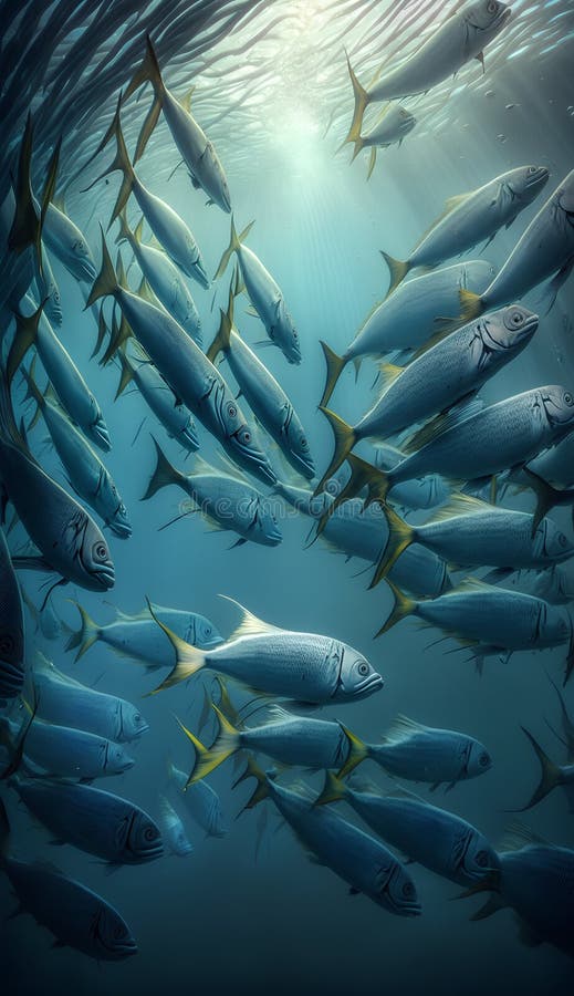 Underwater Scene with Fish Swimming in the Ocean. 3d Rendering Stock ...
