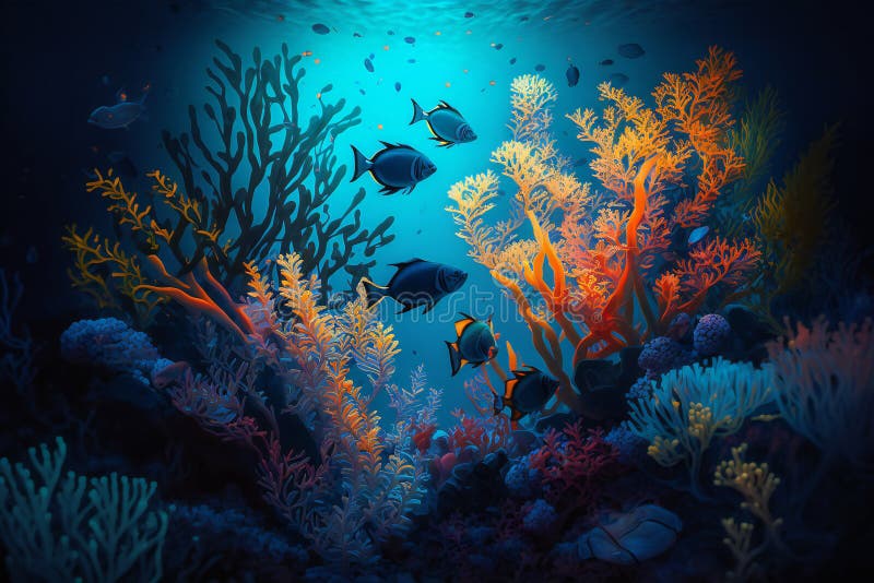 An Underwater Scene with a Fish Swimming Stock Illustration ...