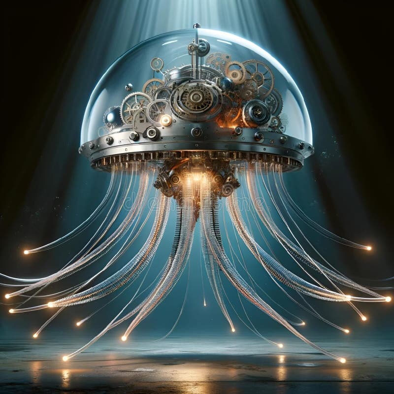 An Underwater Scene with Gears and a Jelly of Steampunks Stock Photo ...