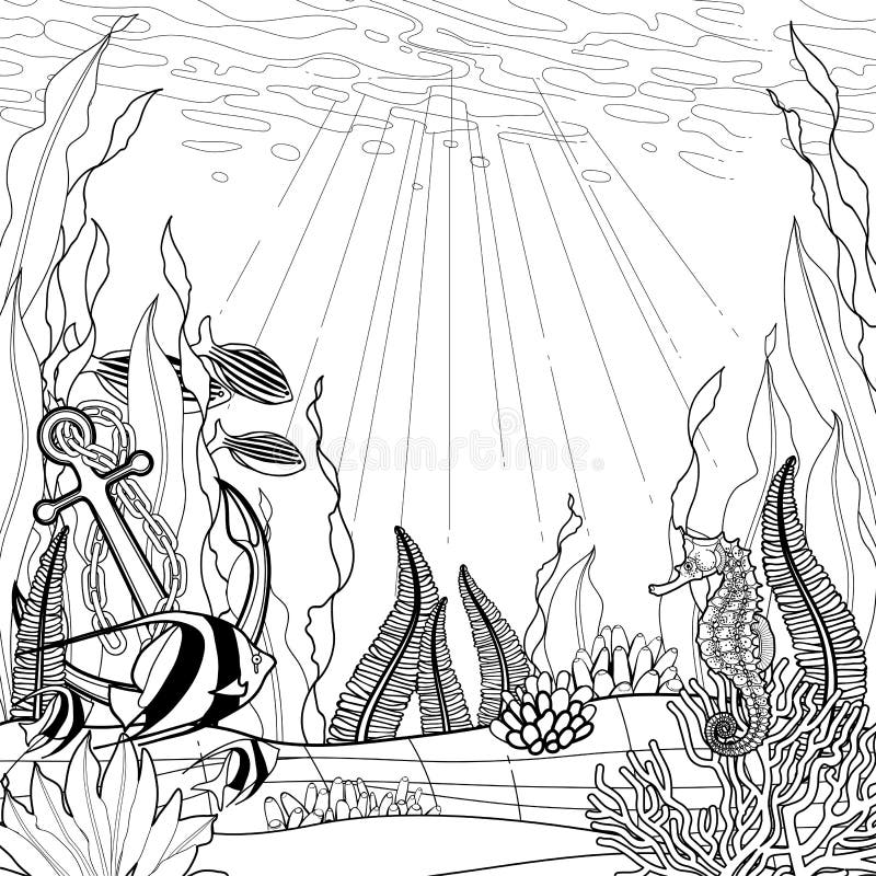 Underwater Scene Line Art Stock Illustrations – 164 Underwater Scene ...