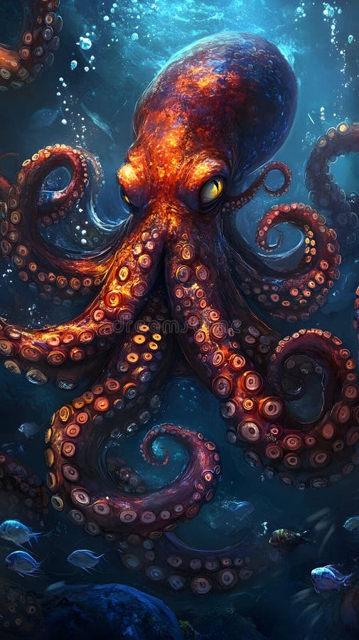 Underwater Scene with Incredible Commotion of an Octopus, Angry Octopus ...