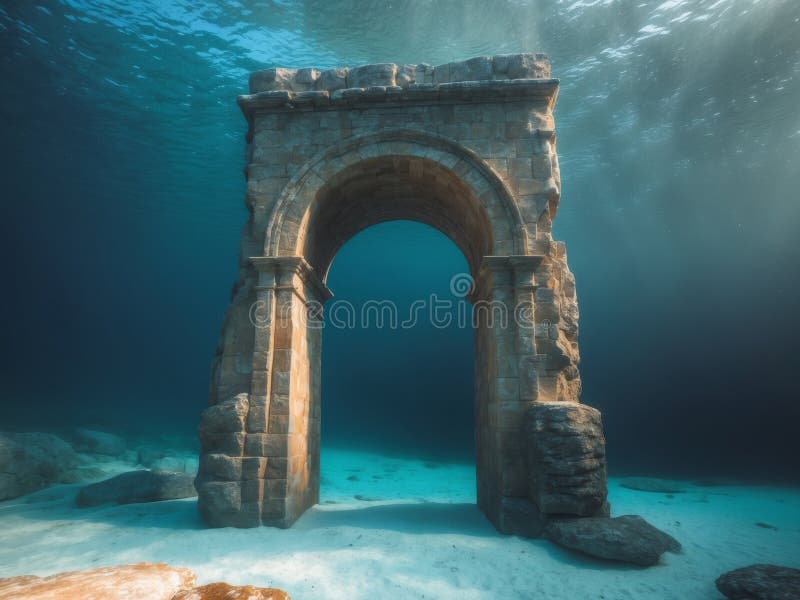 Underwater Scene Large Archway Center Made Stone Surrounded a Mass ...