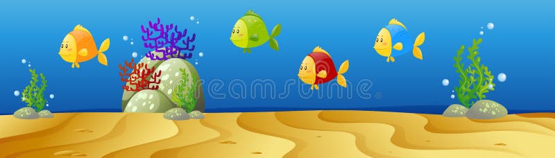 Underwater Scene with Many Fish Stock Vector - Illustration of aqua ...