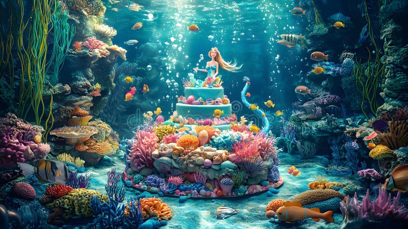 Underwater Scene with a Mermaid and Vibrant Coral Reef Stock ...