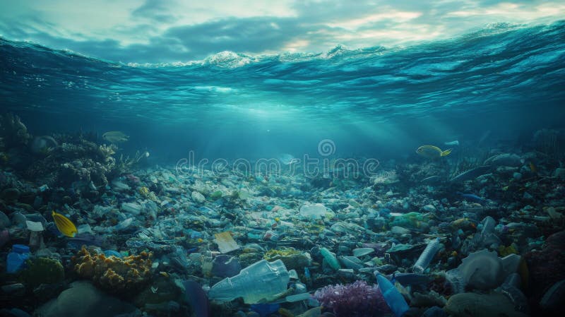 Underwater Scene of Plastic Pollution and Fish Stock Illustration ...