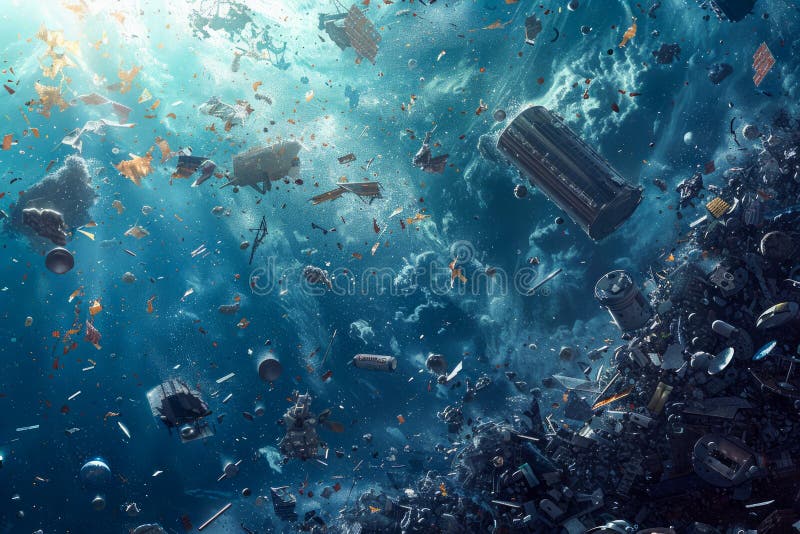 Underwater Scene with Plastic Pollution and Marine Debris Floating in ...