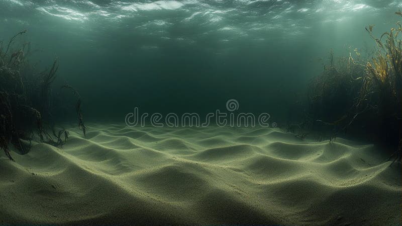 Underwater Scene of Rippled Sand Seabed with Submerged Plants and ...