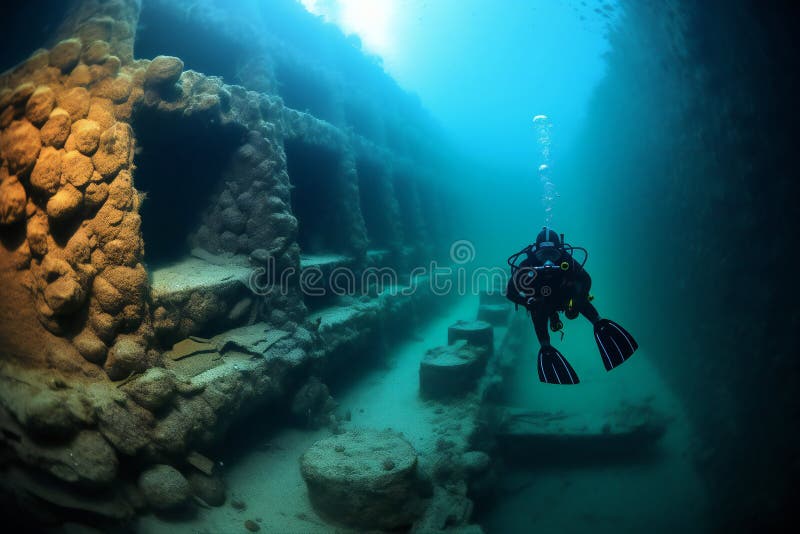 An Underwater Scene with a Scuba Diver Stock Illustration ...