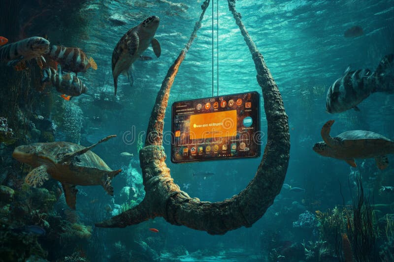 A Digital Device Submerged Underwater Surrounded by Vibrant Marine Life ...