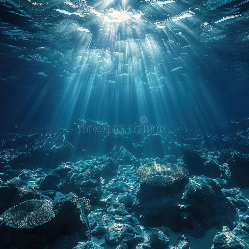 An Underwater Scene Showcasing Light and Shadow Interplay, with Various ...