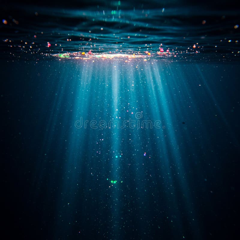 Underwater Scene Showcasing Rays of Sunlight Penetrating the Deep Blue ...