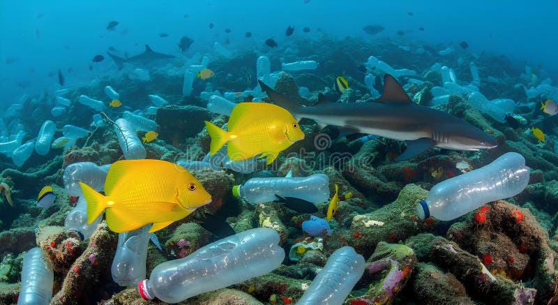 Underwater Scene Showing Plastic Pollution among Marine Life Stock ...