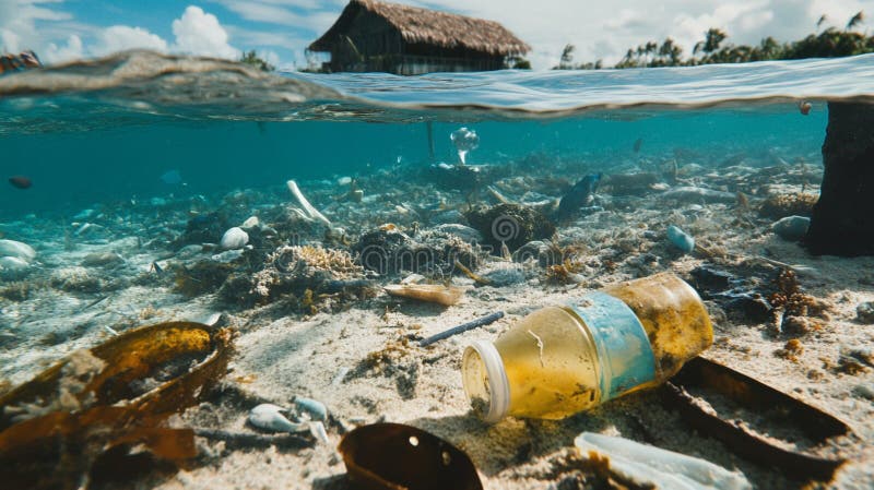 Underwater Scene Showing Plastic Pollution in Ocean, Highlighting ...