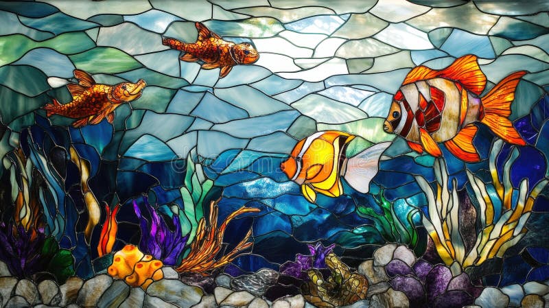 Underwater Scene in Stained Glass Featuring Marine Stock Photo - Image ...