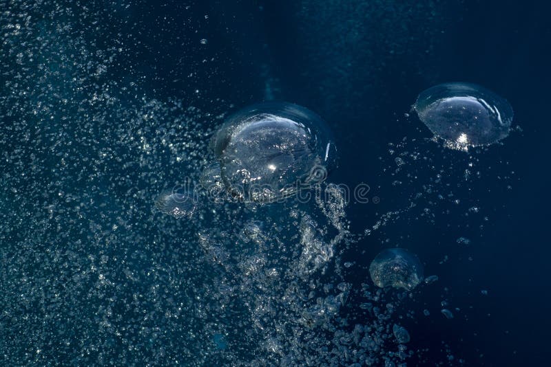 Underwater Scene Sun Ray and Air Bubbles in Deep Blue Sea Stock Photo ...