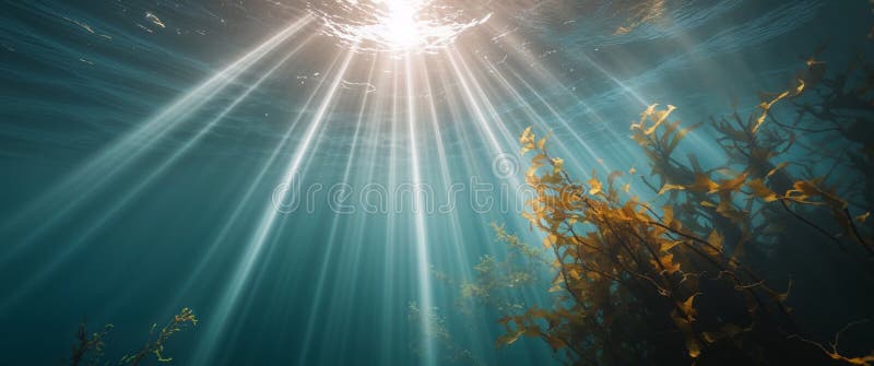Underwater Scene Sunlight Beams Ocean Depth. Stock Image - Image of ...